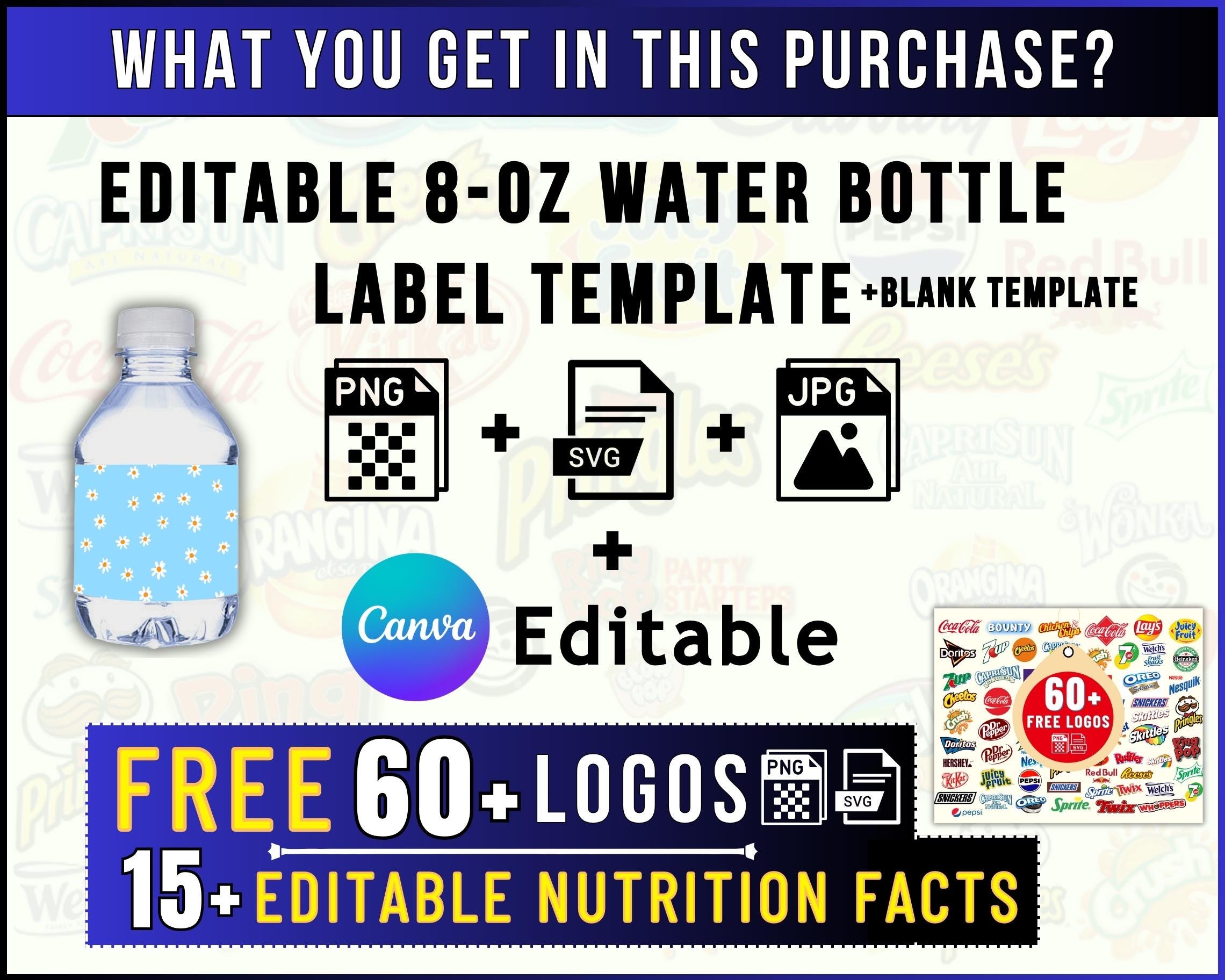 8 Oz Water Bottle Label Template: Editable Party Favor, Canva SVG ...