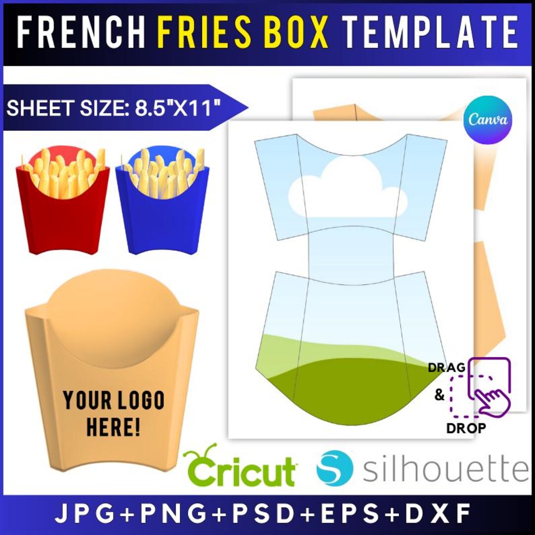 French Fries Box Template: DIY Party Favor, Food Packaging (digital ...