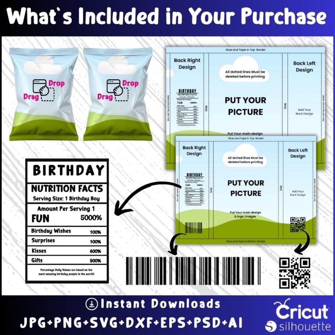 Chip Bag Template, Chip Bag Label, Blank Chip Bag, Party Chip Bag, Chip ...