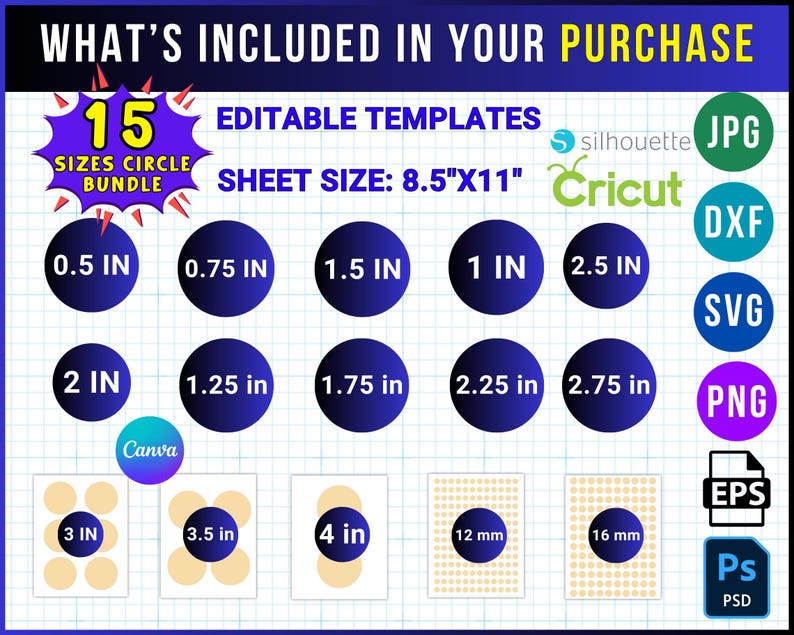 Circle Template Bundle, Blank Circle Label Template, Multipurpose ...