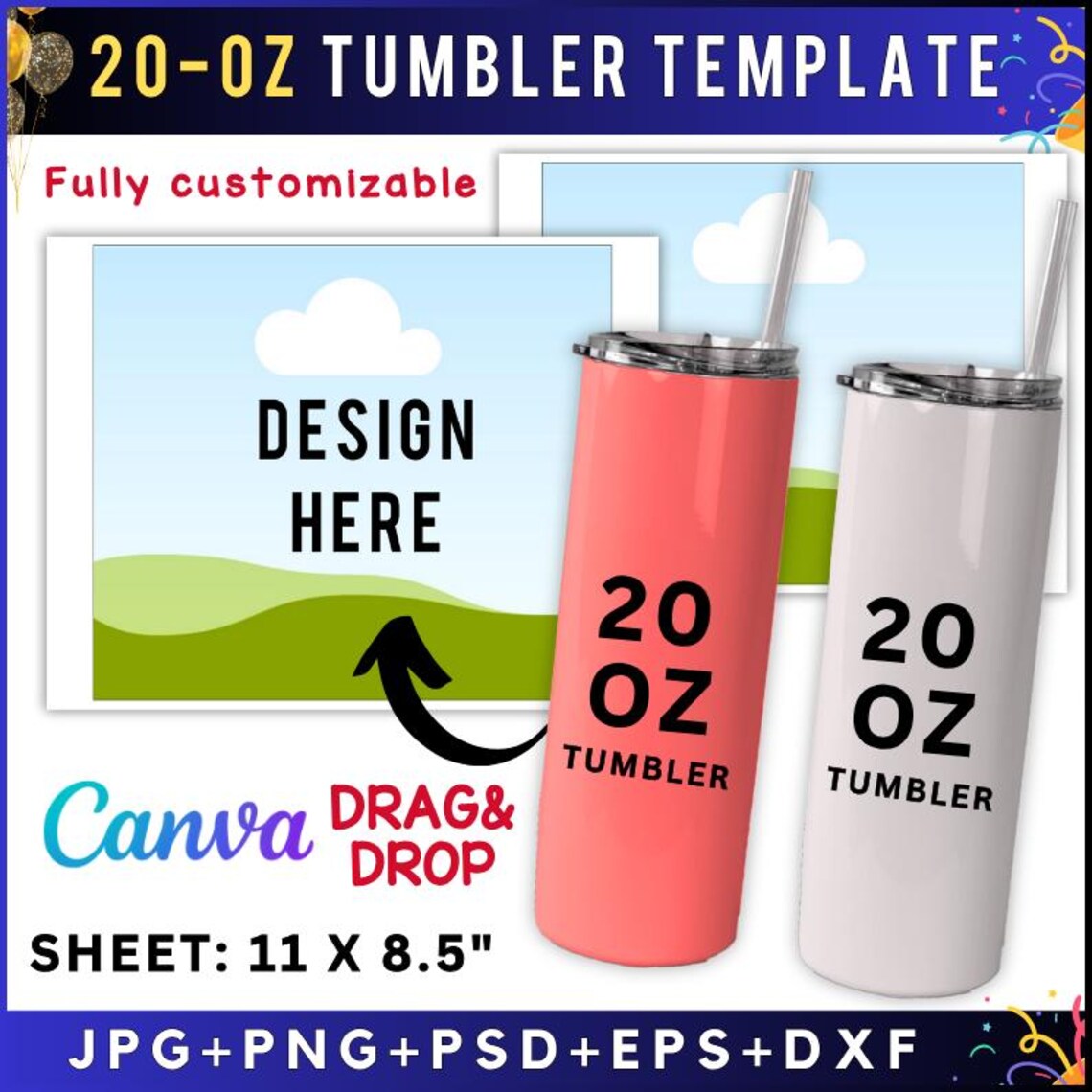 20oz Skinny Tumbler Template: 20 Oz Skinny Tumbler Mockup, Canva ...