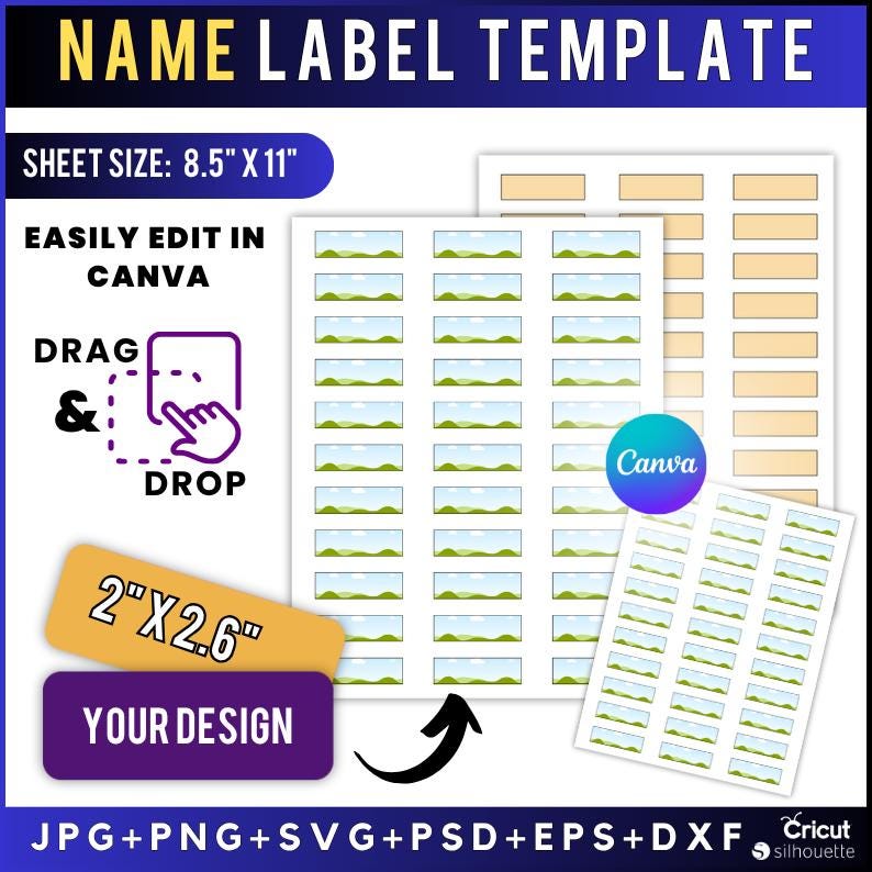 Name Label Template, Printable Name Tag, School Label Template, Blank ...