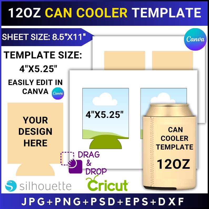 12oz Can Cooler Template: SVG, PNG, Canva Editable (digital Download ...