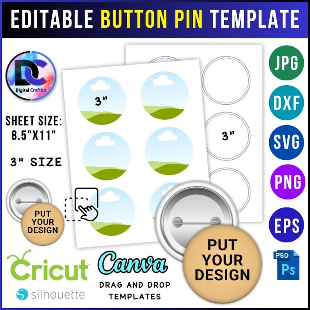 Button Pin Template, 3 Inch Button Pin Template, Round Pin Back Mockup ...