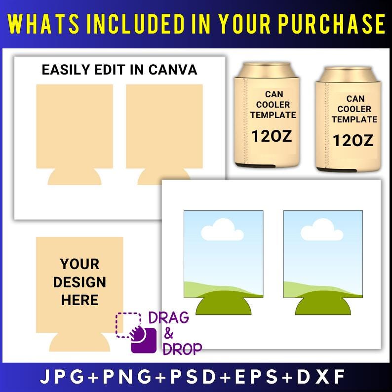 12oz Can Cooler Template: SVG, PNG, Canva Editable (digital Download ...