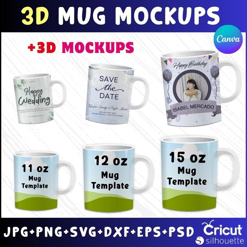 Mug Template, Mug Full Wrap Template, Photo Collage Mug Labels ...