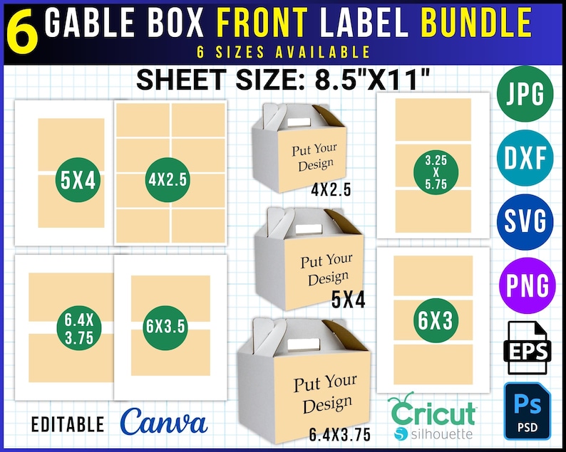Gable Box Label Template Bundle: Party Favor SVG, Canva Editable ...