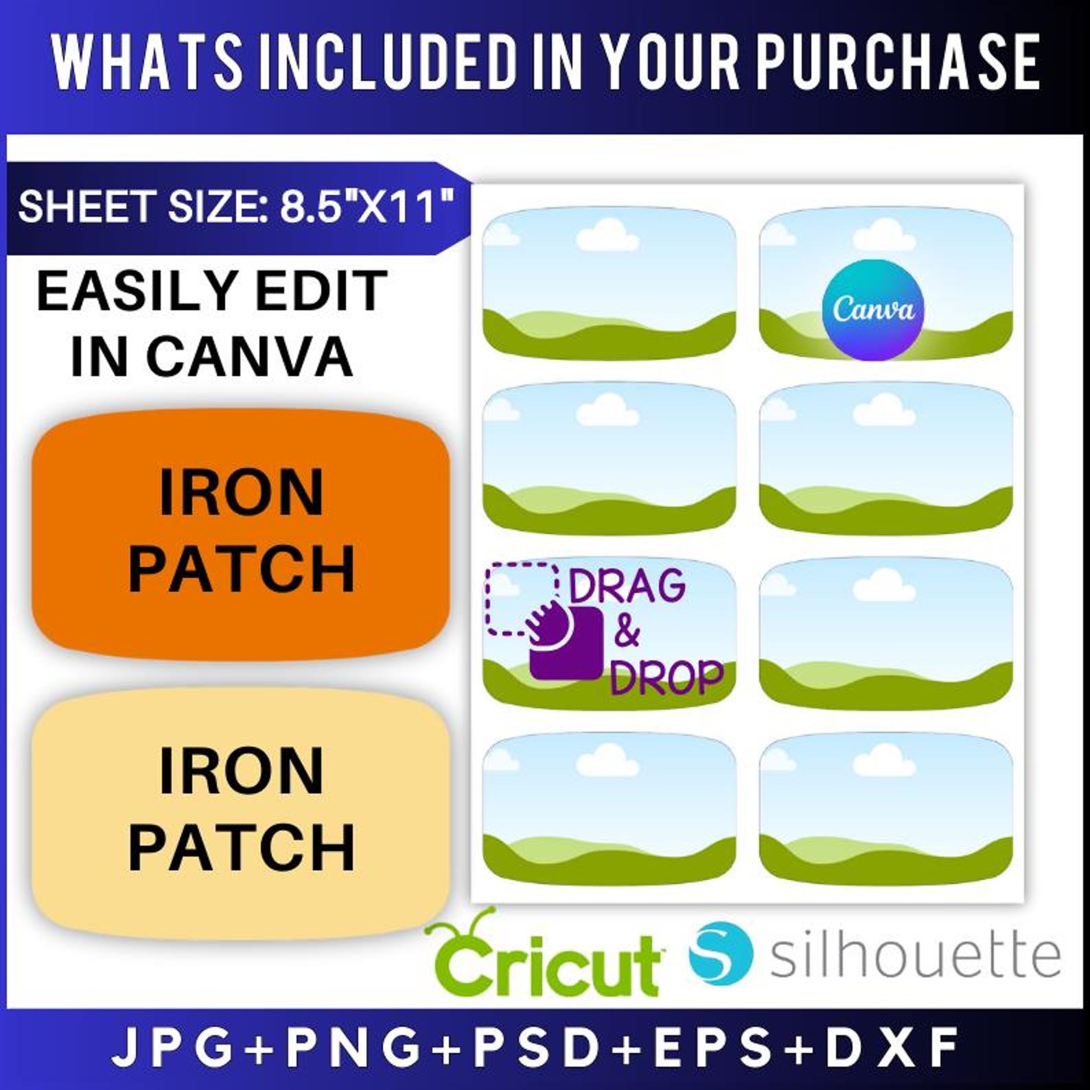 Iron on Patch Template: Editable Canva Sublimation Design (8.5x11 ...