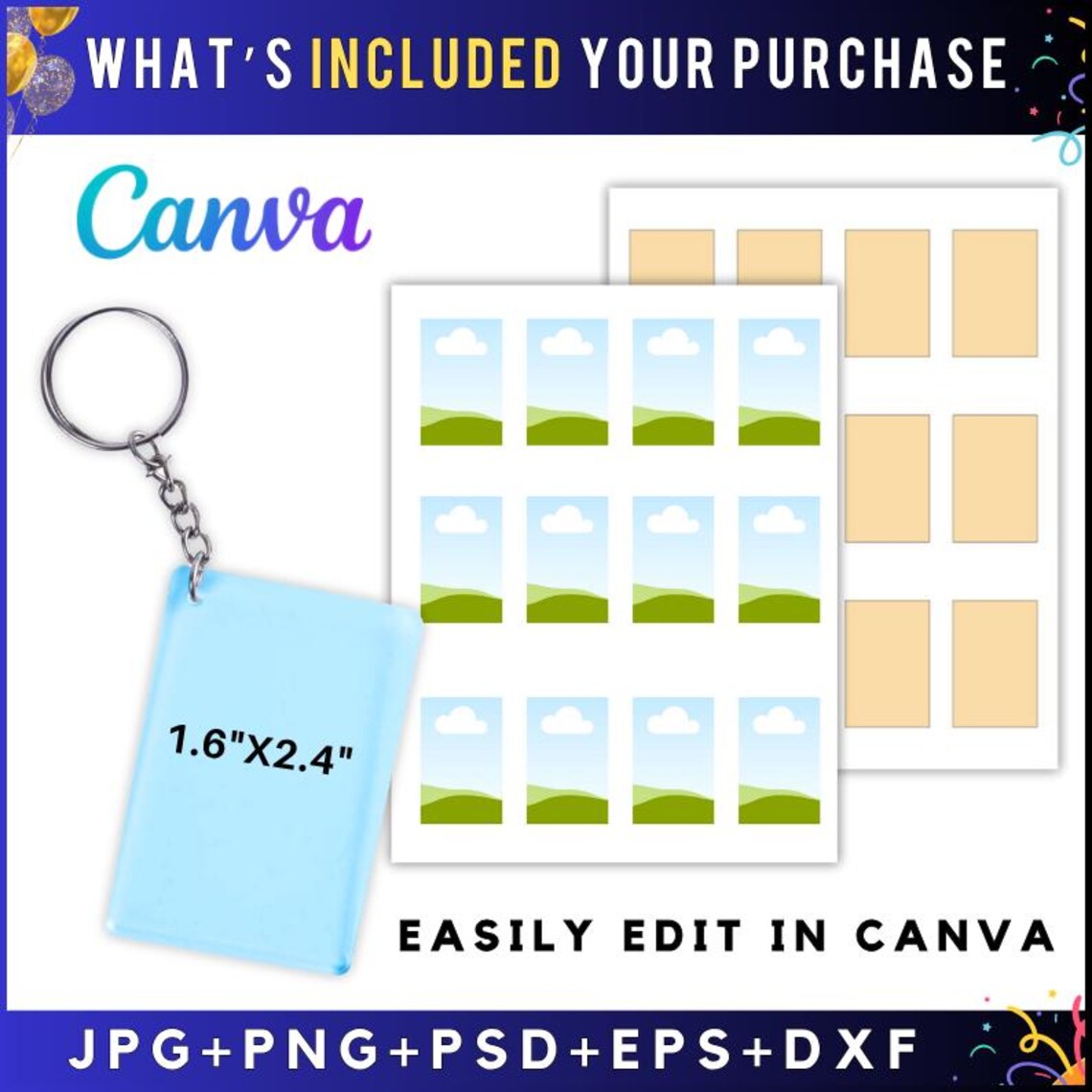 Rectangle Keychain Template: Custom Acrylic Key Tag, Canva (digital ...