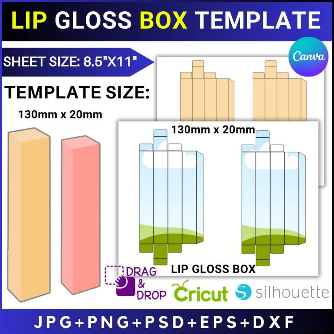 Lip Gloss Box Template: Canva Lipstick Packaging, Instant Download - Etsy