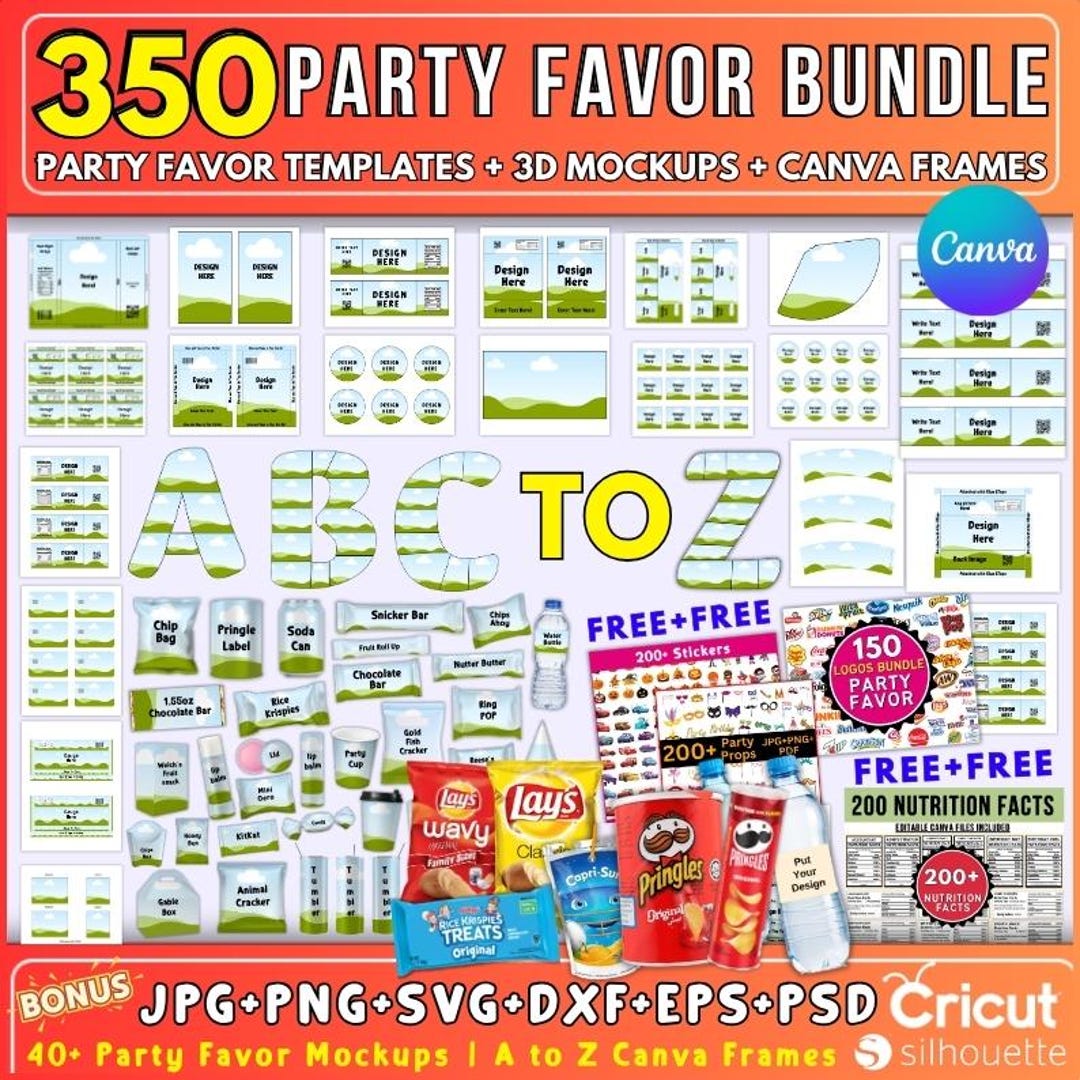 350 Party Favor Templates , Template Bundle, Party Favors, Chip Bag ...