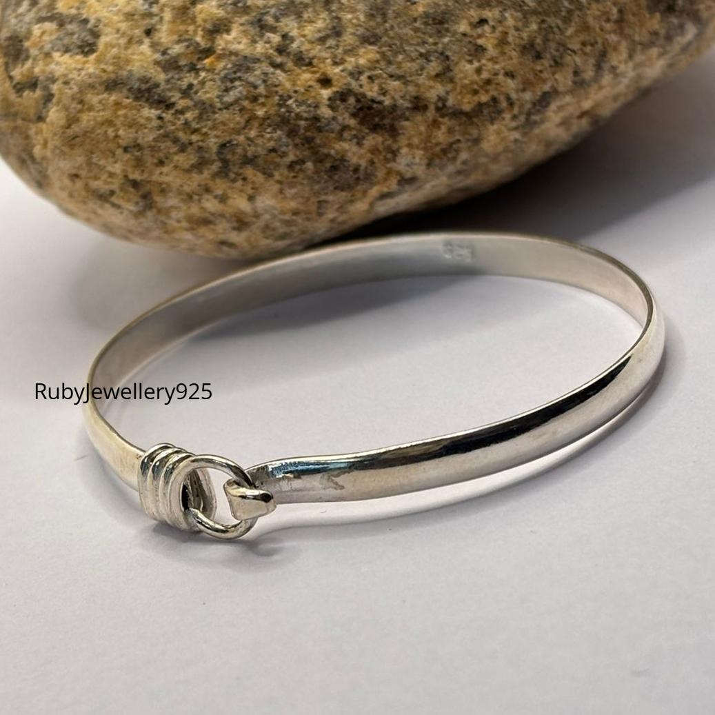 Sterling Silver Hook Bangle for Men: Handmade Caribbean Cuff Bracelet ...