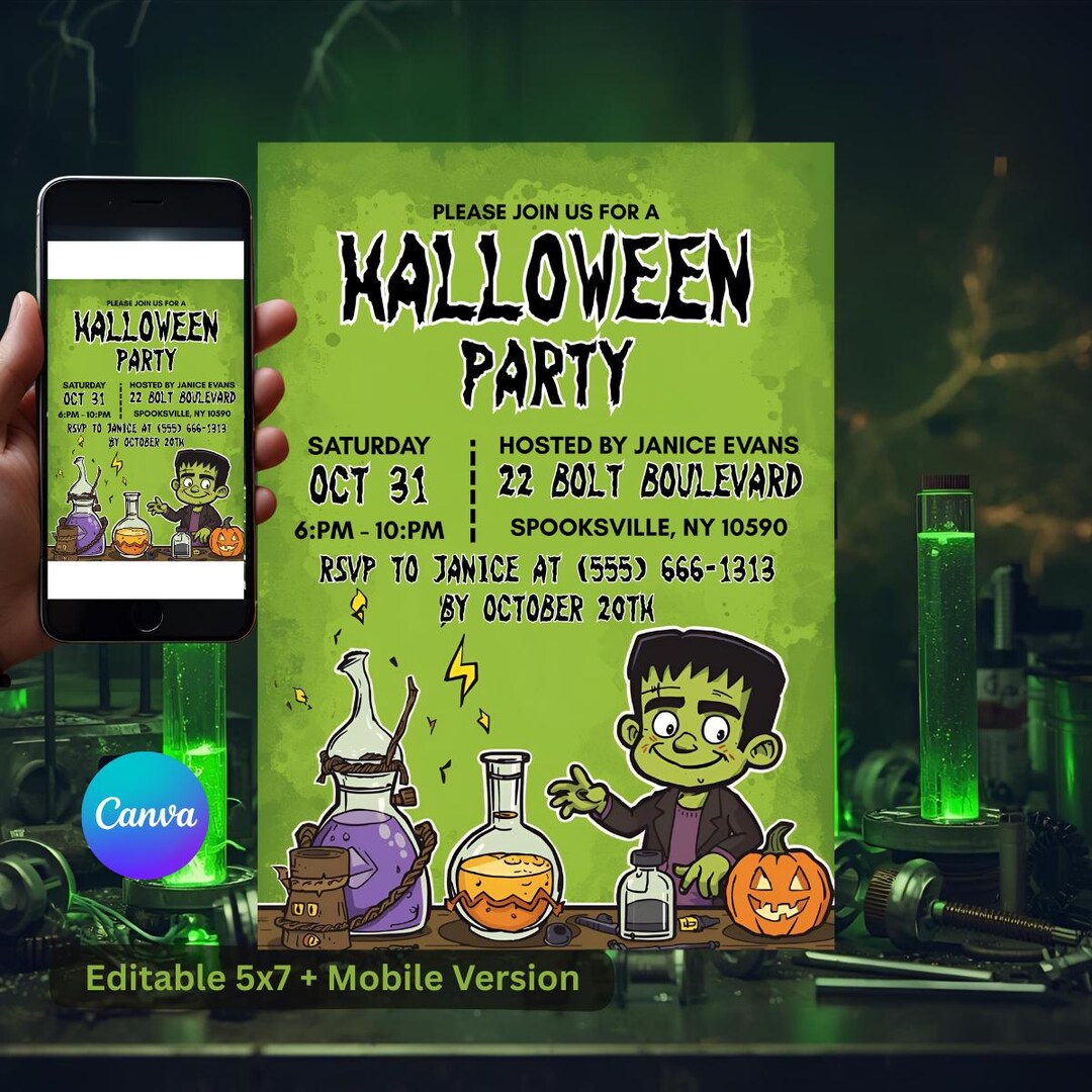 Frankenstein Halloween Party Invitation | Mad Scientist Laboratory ...