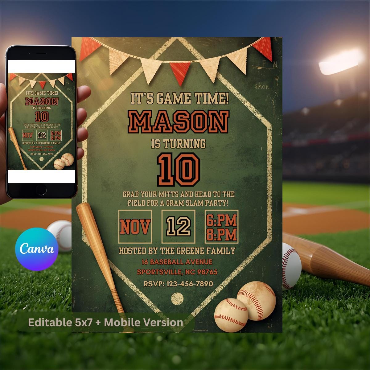 Baseball Birthday Invitation | Batter up Party | Editable Canva ...