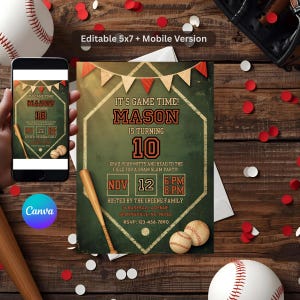 Baseball Birthday Invitation | Batter up Party | Editable Canva ...