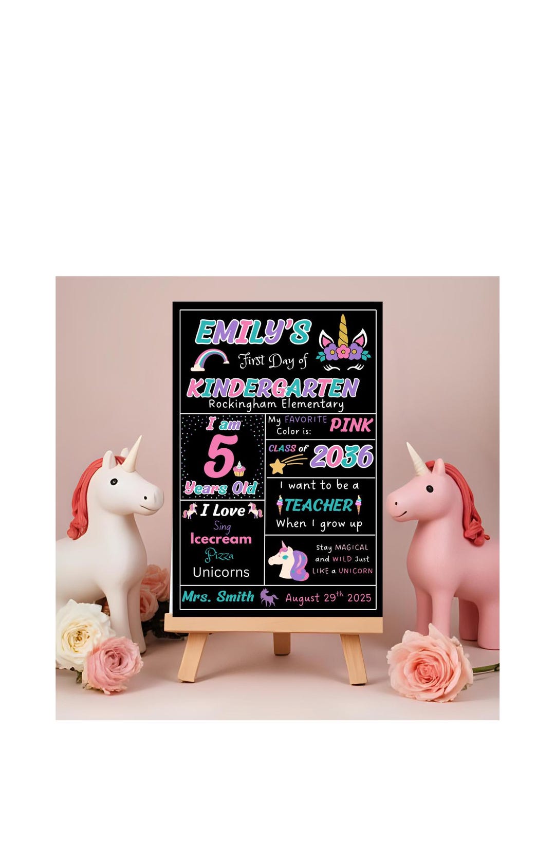 Editable Unicorn First Day of School Sign | Custom Chalkboard ...