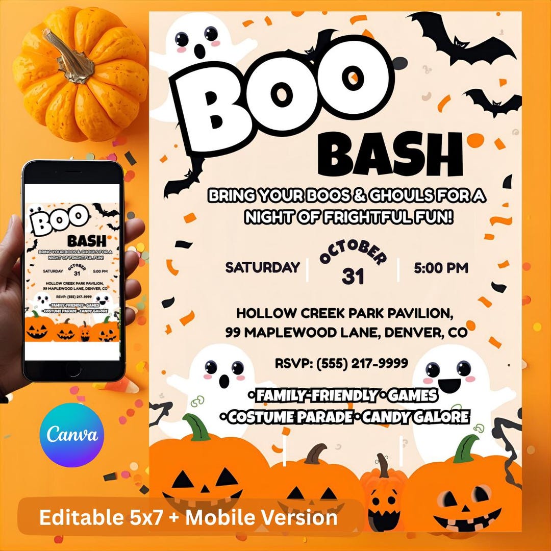 Boo Bash Halloween Party Invitation | Spooky Costume Party | Editable ...