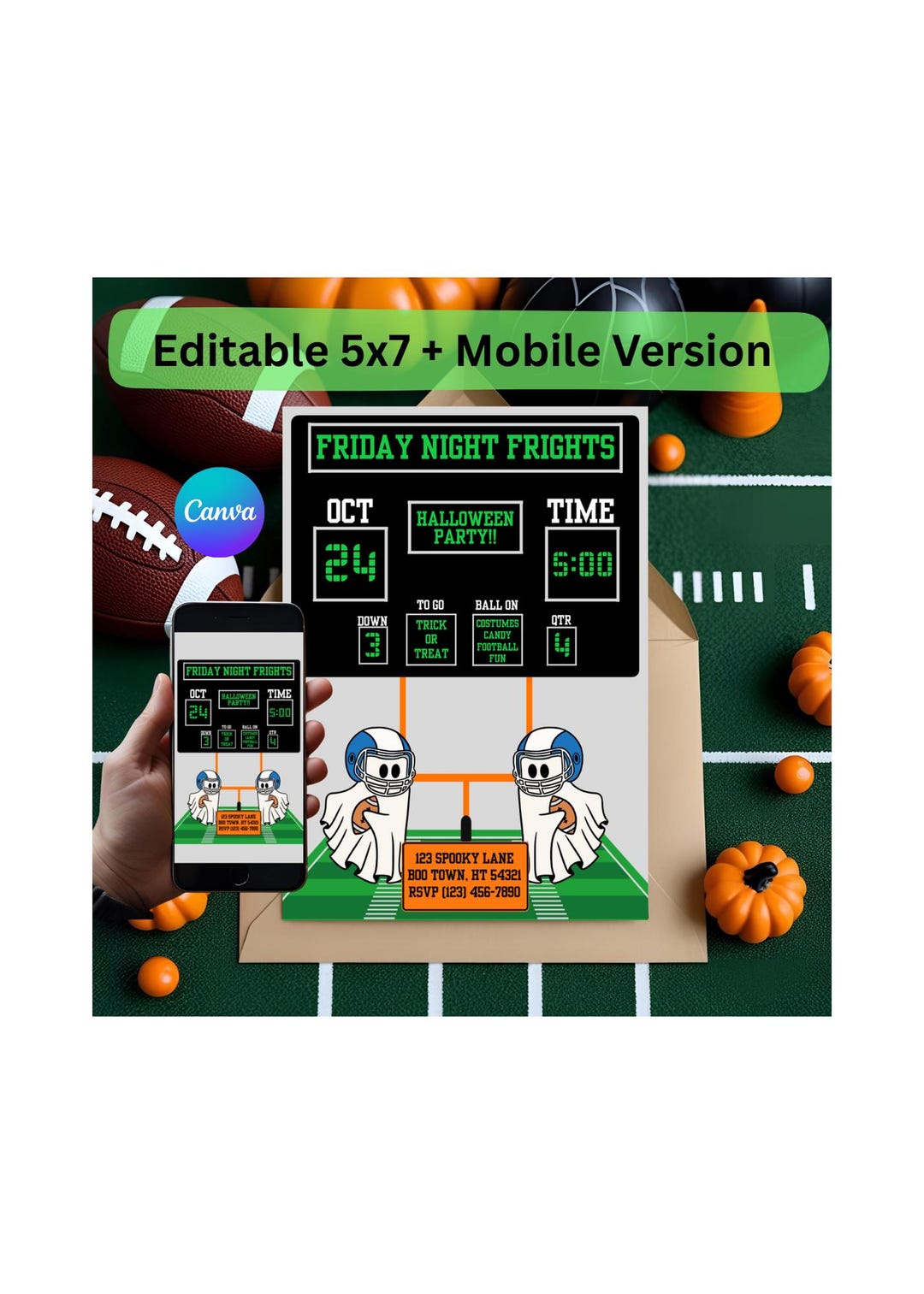 Football Halloween Party Invitation: Spooky Ghost Scoreboard (editable ...