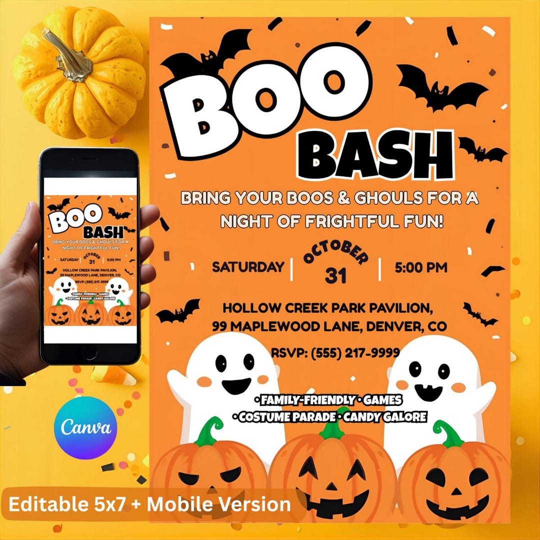 Boo Bash Halloween Party Invitation | Spooky Costume Party | Editable ...