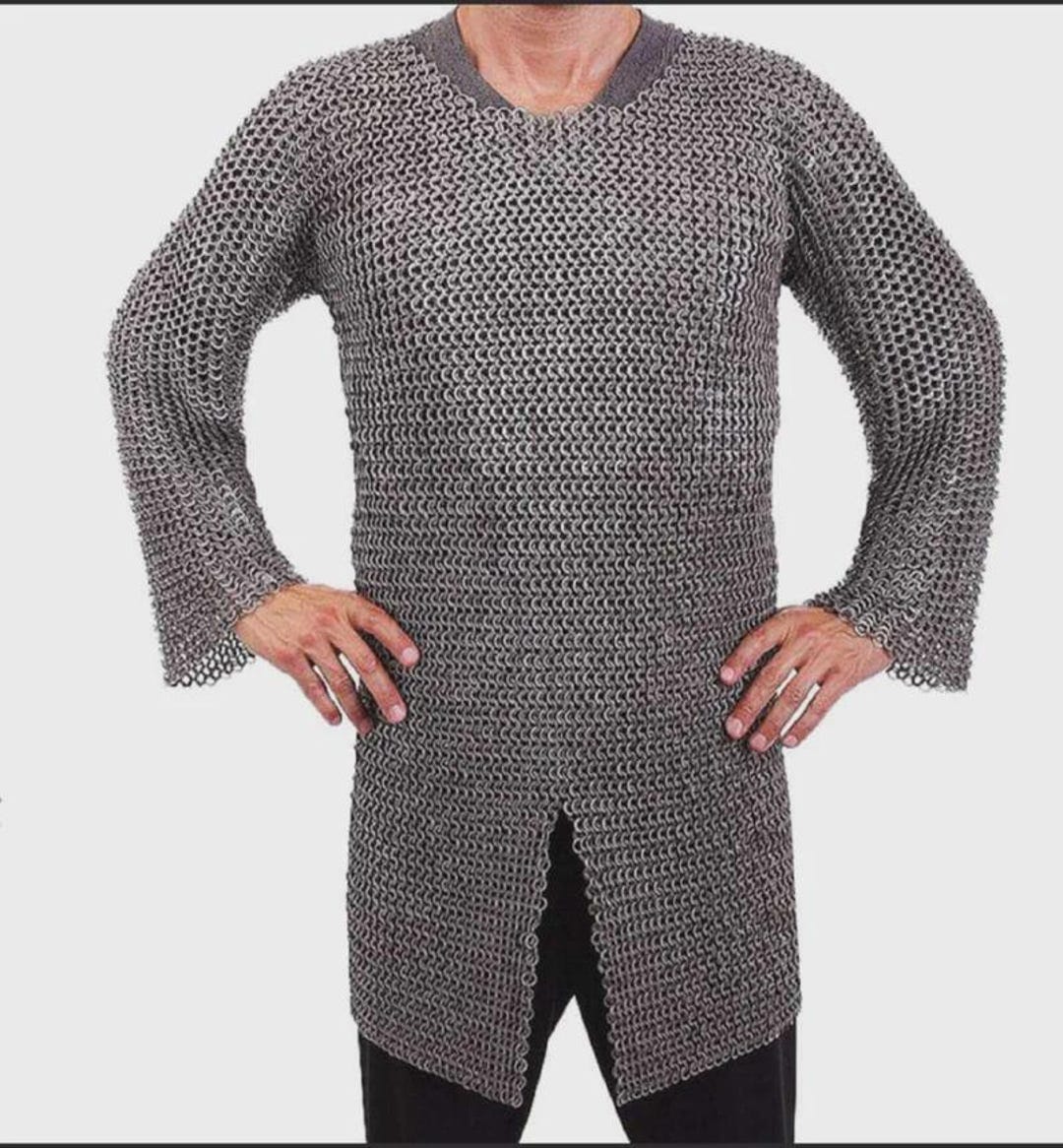 Medieval Chainmail Hauberk: Full Sleeve, Flat Riveted 18 Gauge Steel ...