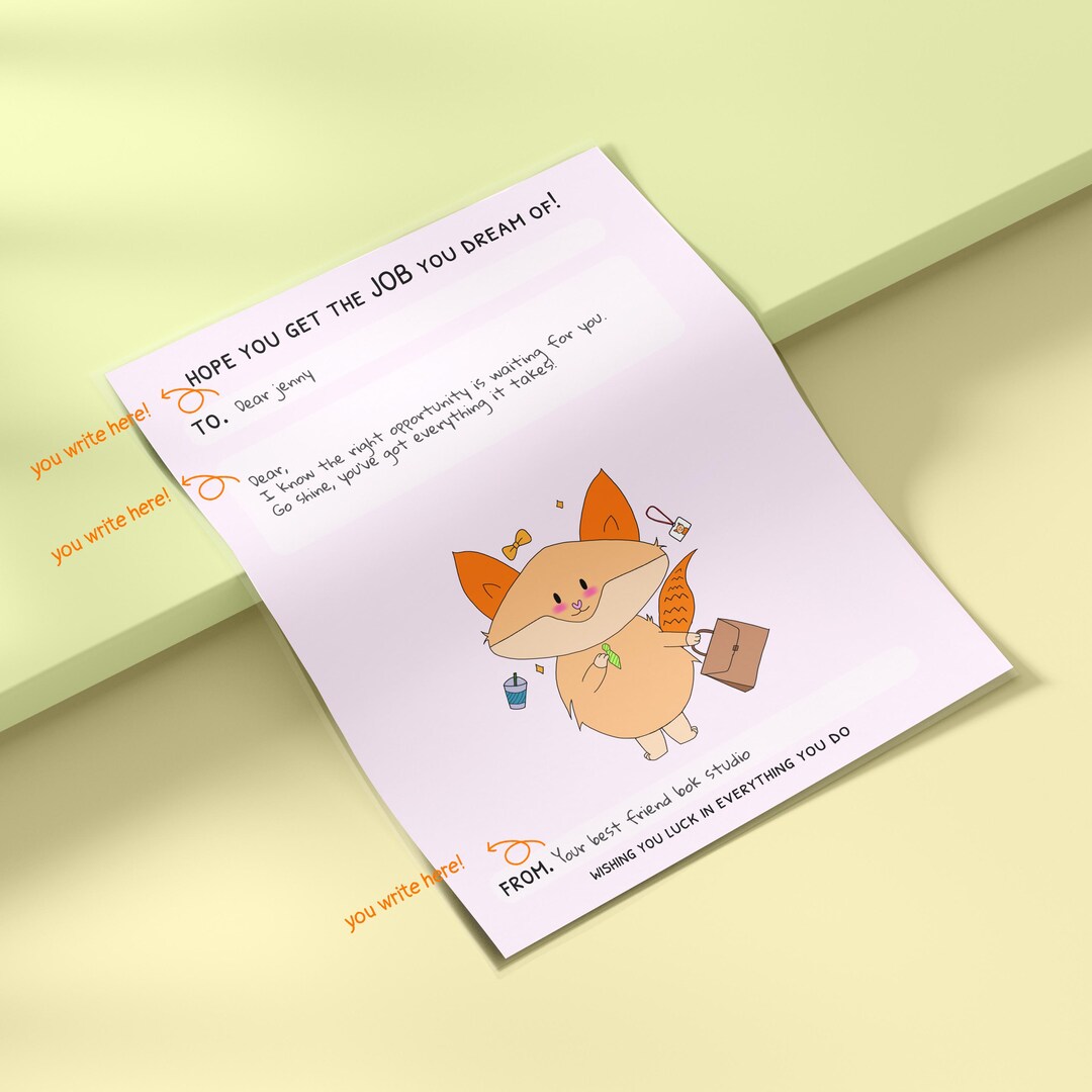 Printable Fox Job Encouragement Letter Career Congrats Stationery ...