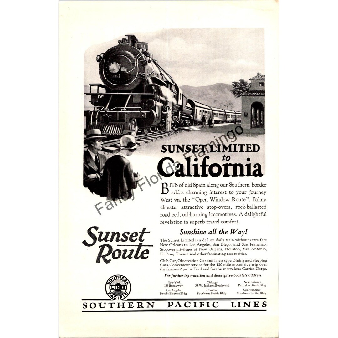 Original 1920s Southern Pacific Lines Print Ad — “sunset Limited to ...