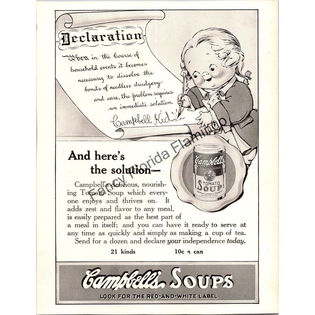 Original 1920s Campbell’s Tomato Soup Print Ad — “declaration” With ...