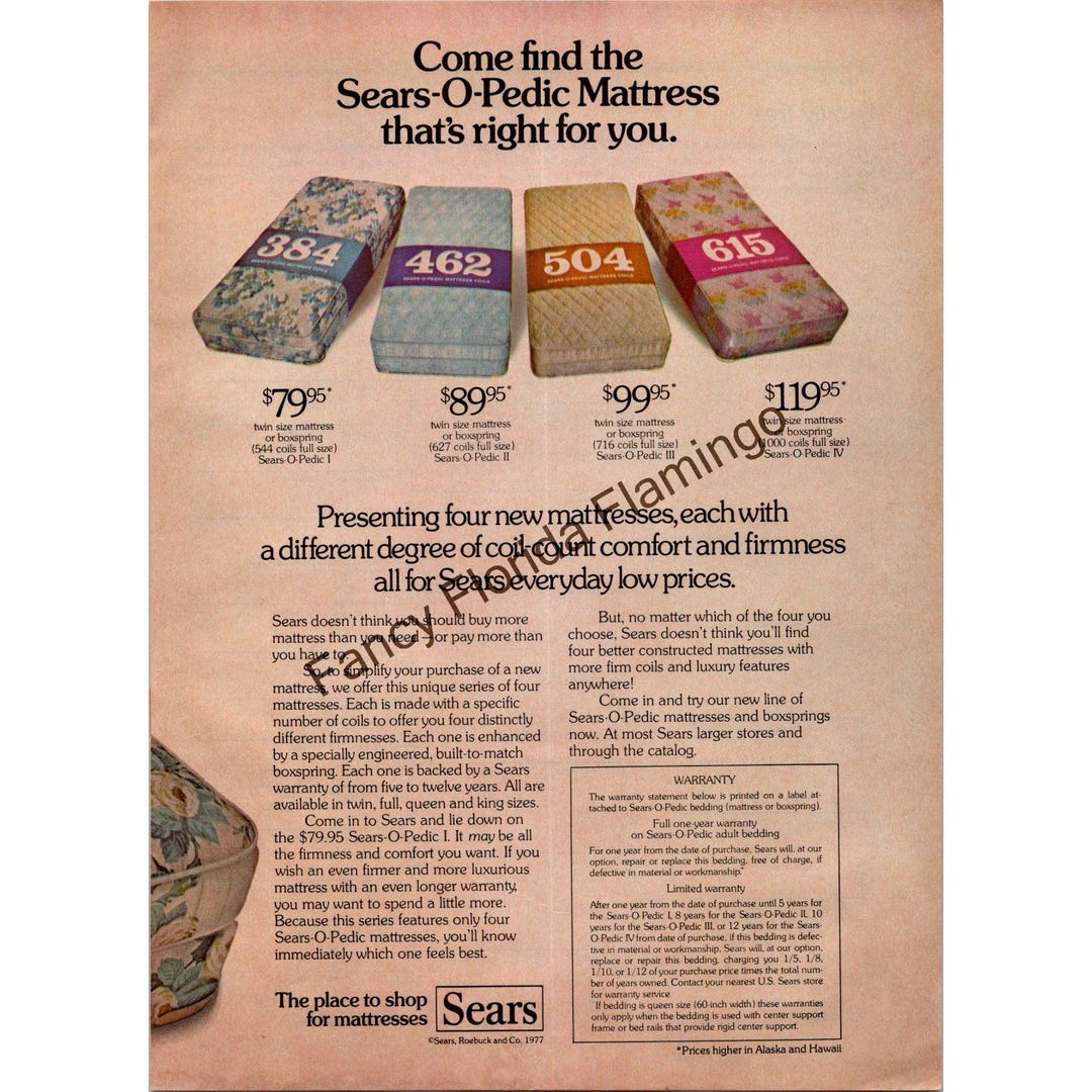 1977 Sears-o-pedic Mattress Print Ad — Vintage Sears Bed Advertisement ...