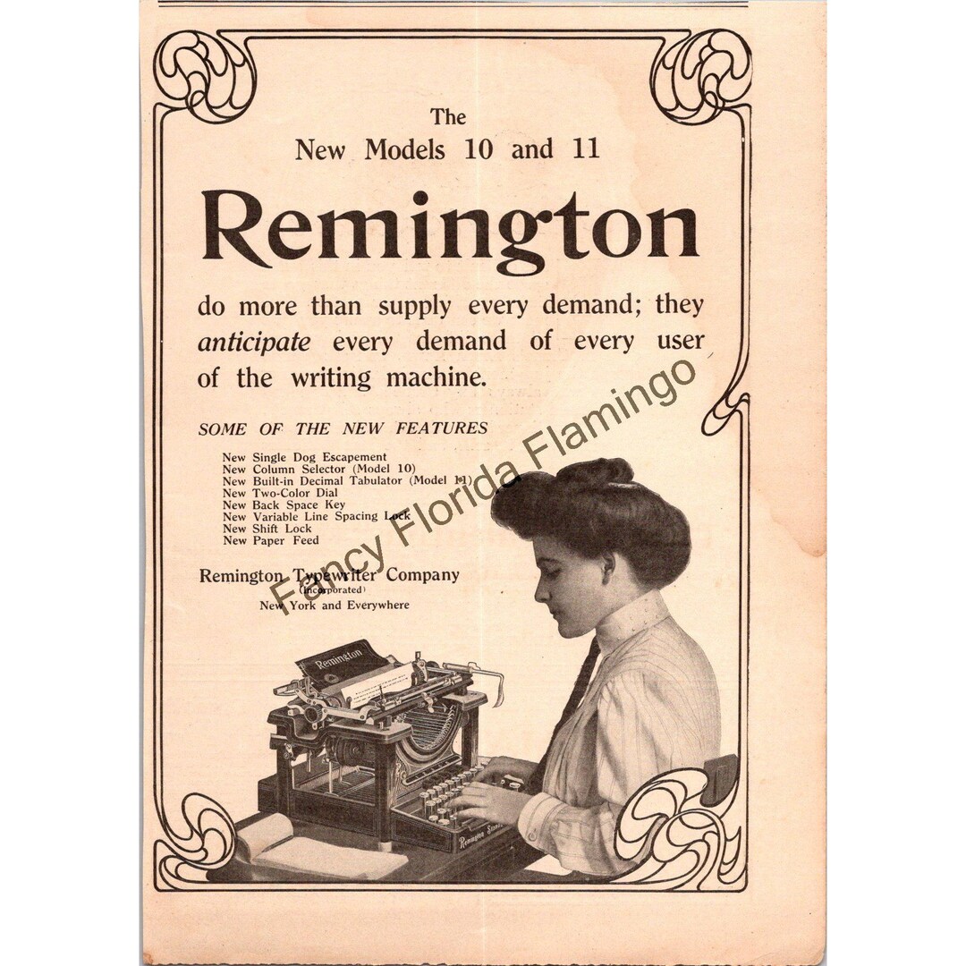 Original 1910s Remington Typewriter Print Ad — Models 10 & 11, Vintage ...