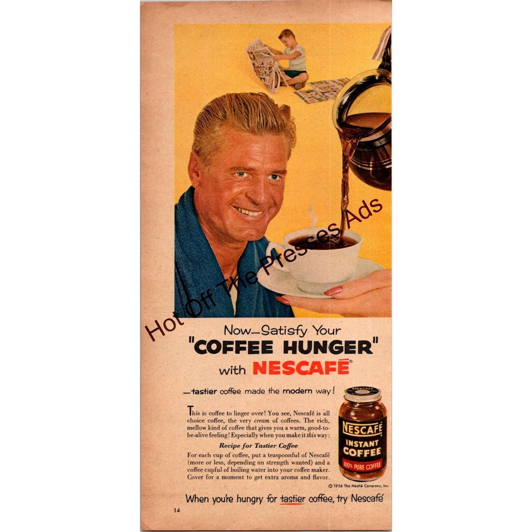 1956 Nescafé Coffee Hunger Vintage Print Ad – Instant Coffee Retro ...