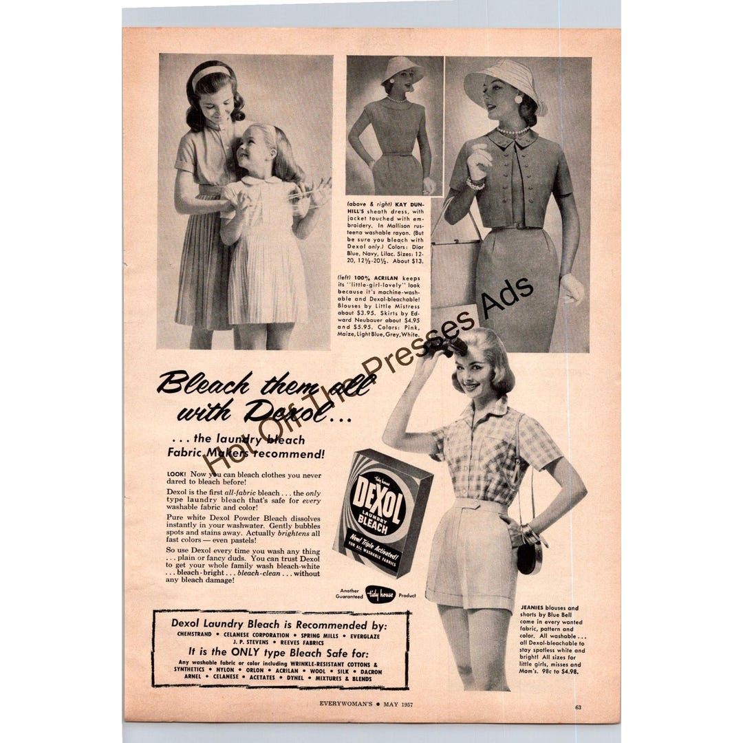 1957 DEXOL Laundry Bleach Ad – “bleach Them All” With Fashion Features ...