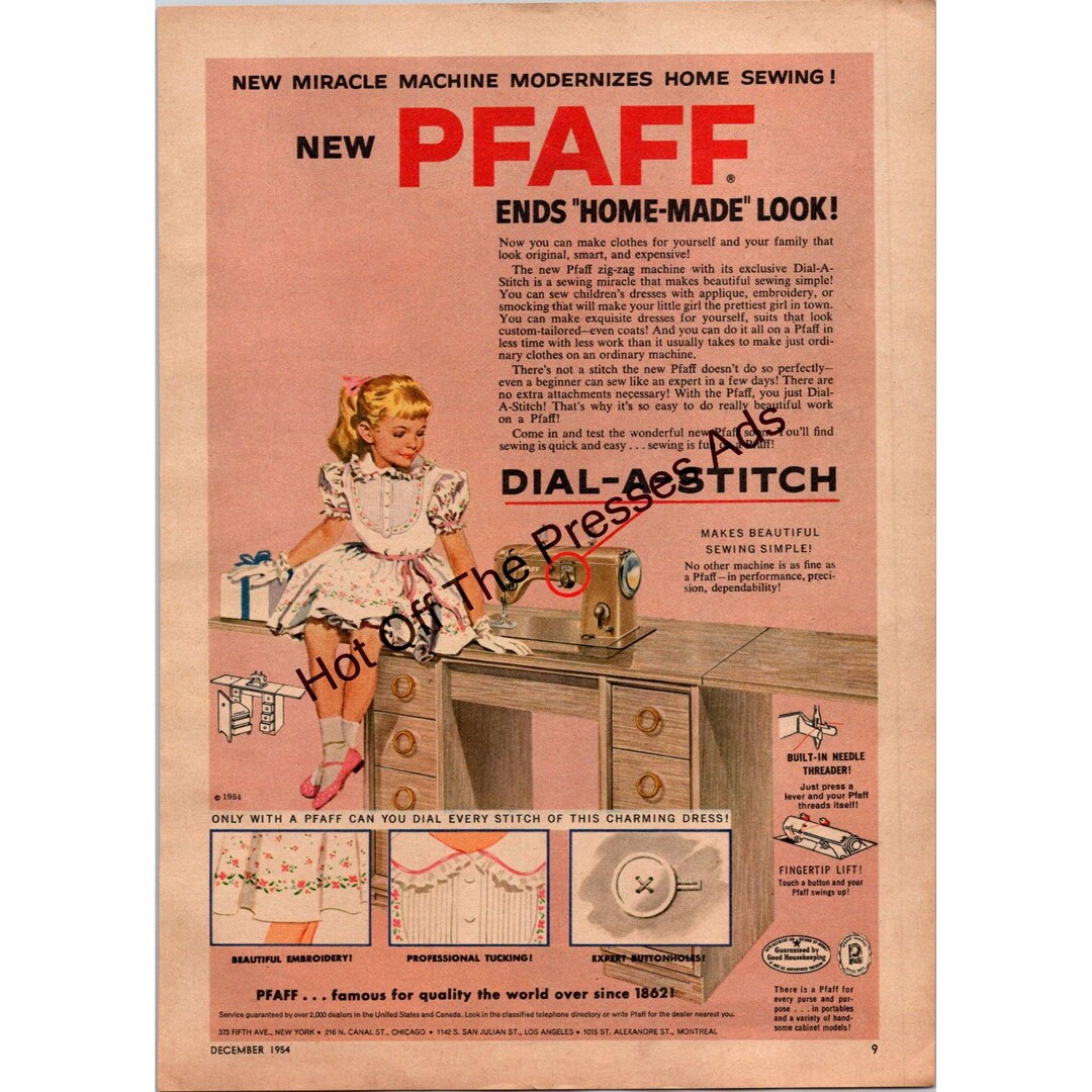 1954 Pfaff Sewing Machine Vintage Print Ad — "dial-a-stitch," Retro ...