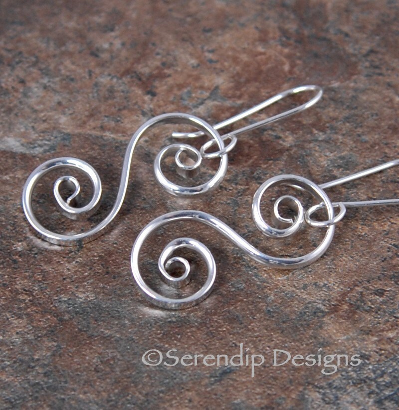 Argentium Silver Letter S Earrings, Shiny Sterling Silver Spiral ...