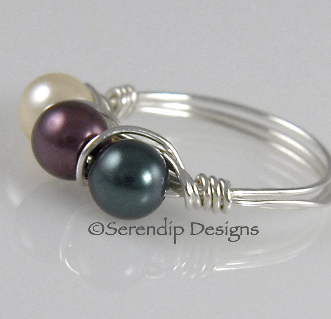 Silver Wrapped Wire Pearl Ring Three Swarovski Pearls Cream - Etsy