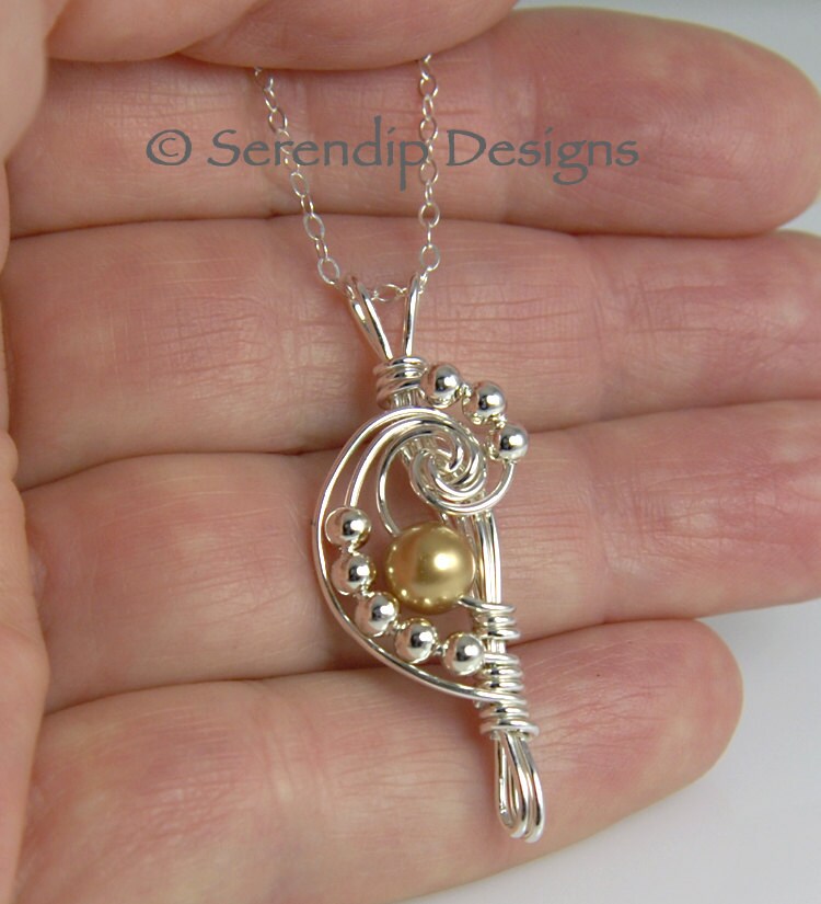 Sterling Silver Wrapped Pearl Necklace Argentium Silver | Etsy