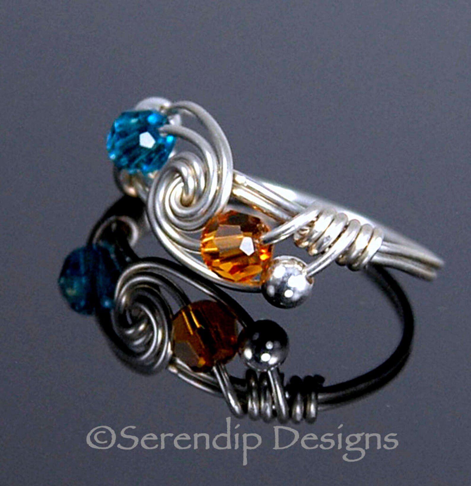 Two Birthstone Ring Sterling Silver Two Swarovski Crystal | Etsy