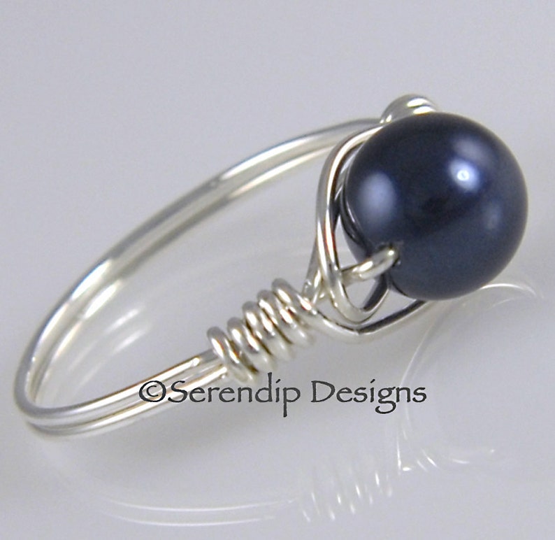 Midnight Blue Pearl Ring Wire Wrapped Argentium Sterling | Etsy