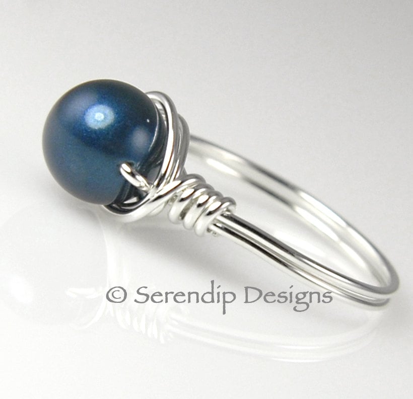 Sterling Silver Metallic Blue Pearl Ring Argentium Silver | Etsy