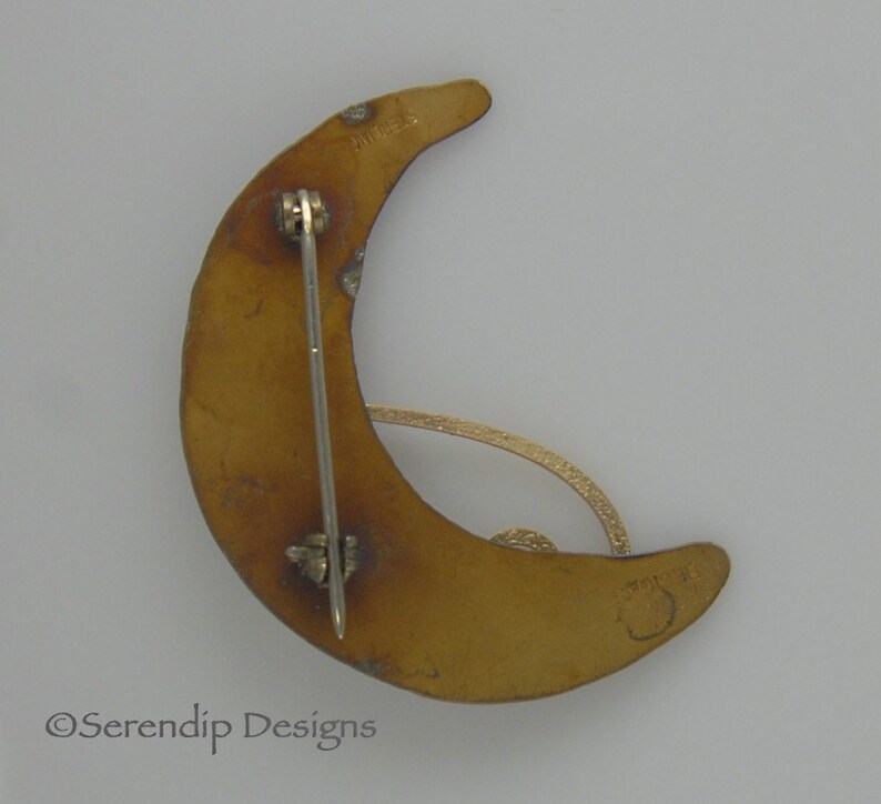 Crescent Moon Brooch With Moonstone, Patina Sterling Silver Moon Pin ...