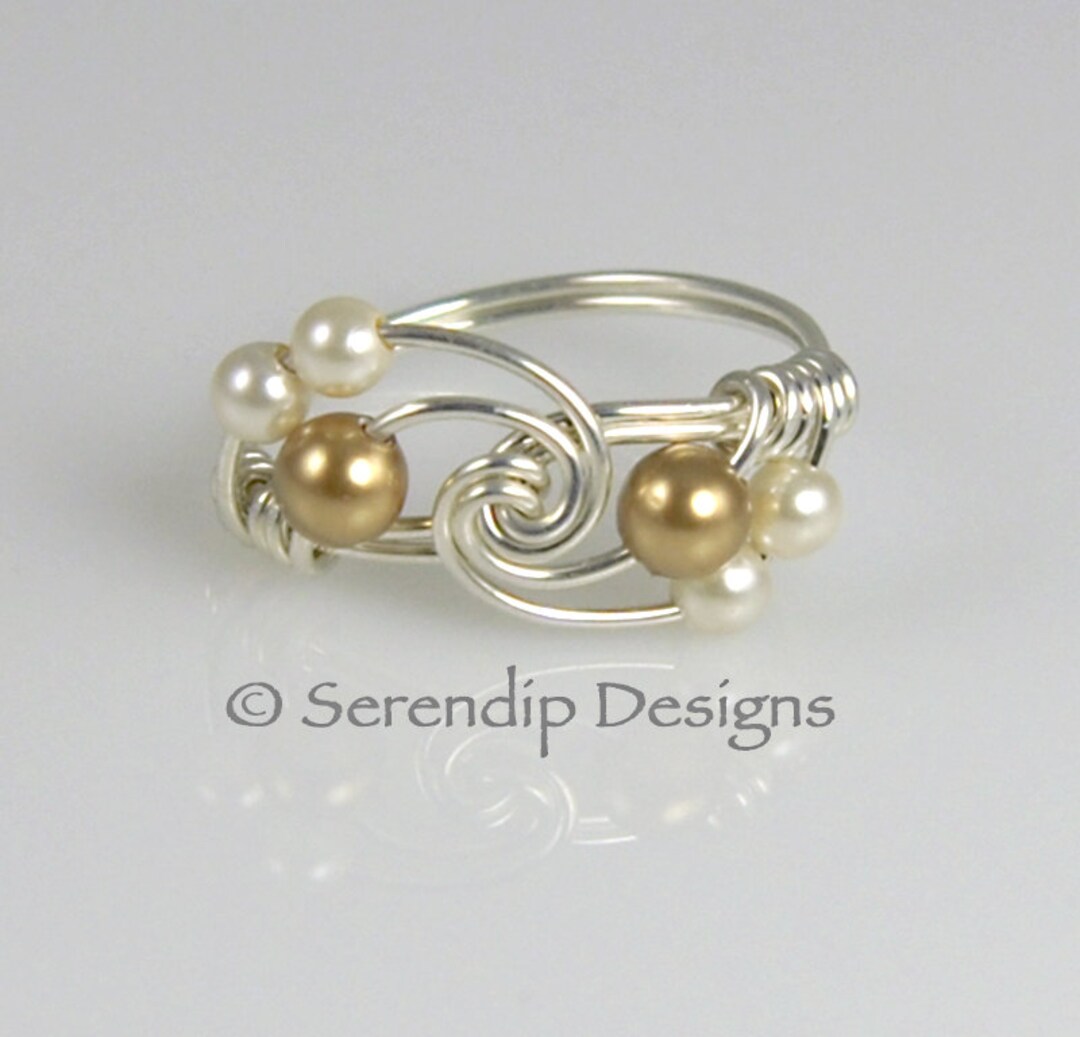 Silver Gold Cream Pearl Twist Ring, Argentium Sterling Silver With Gold ...