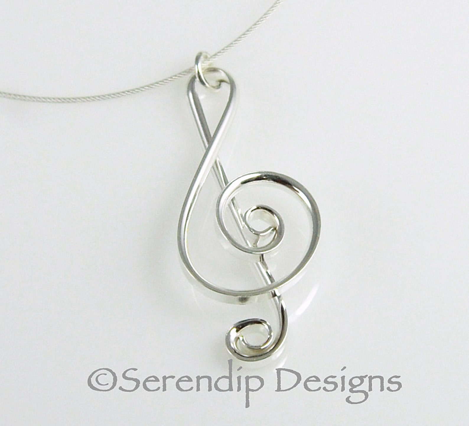 Argentium Silver Treble Clef Pendant, Larger Silver Music Necklace ...