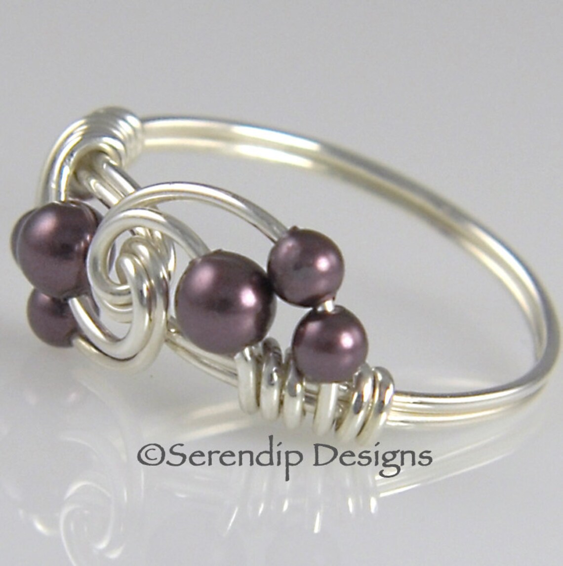 Wire Wrapped Silver Pearl Twist Ring Custom Burgundy Pearl | Etsy