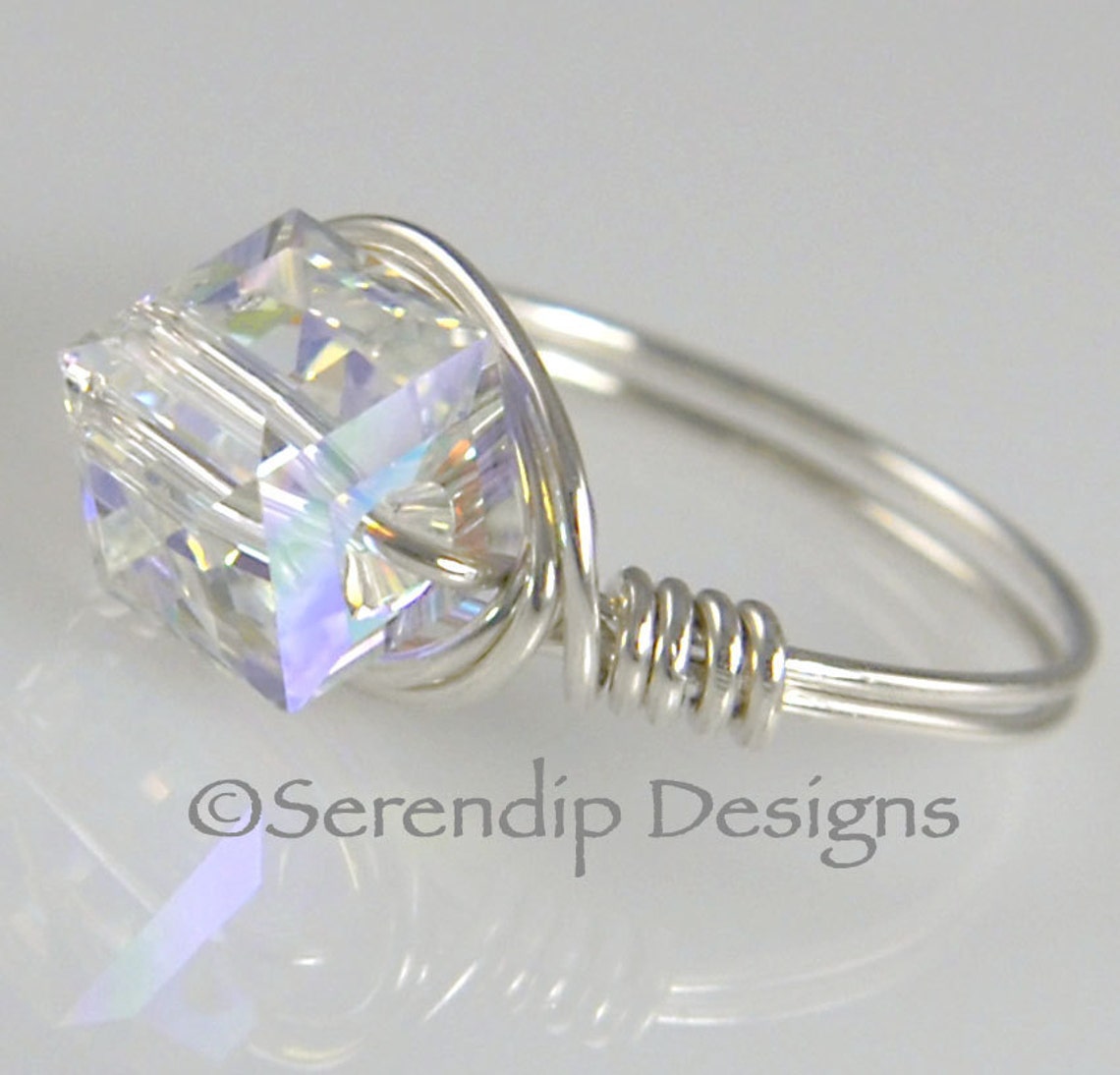 Wire Wrapped Argentium Silver Bling Ring, Clear Sparkling Swarovski ...