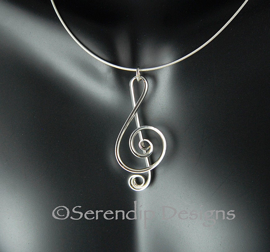 Argentium Silver Treble Clef Pendant, Larger Silver Music Necklace ...