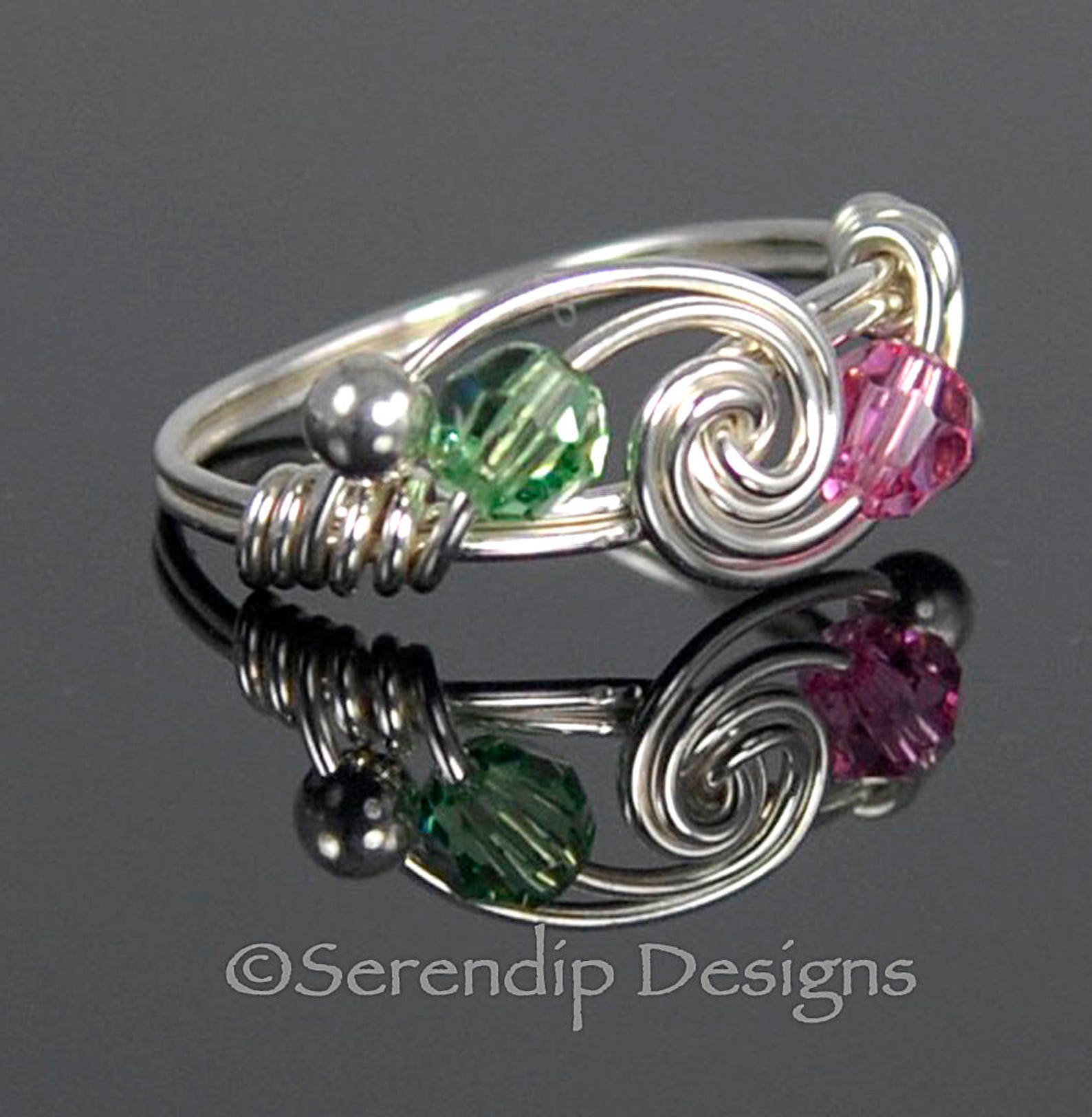 Two Birthstone Ring Sterling Silver Two Swarovski Crystal - Etsy