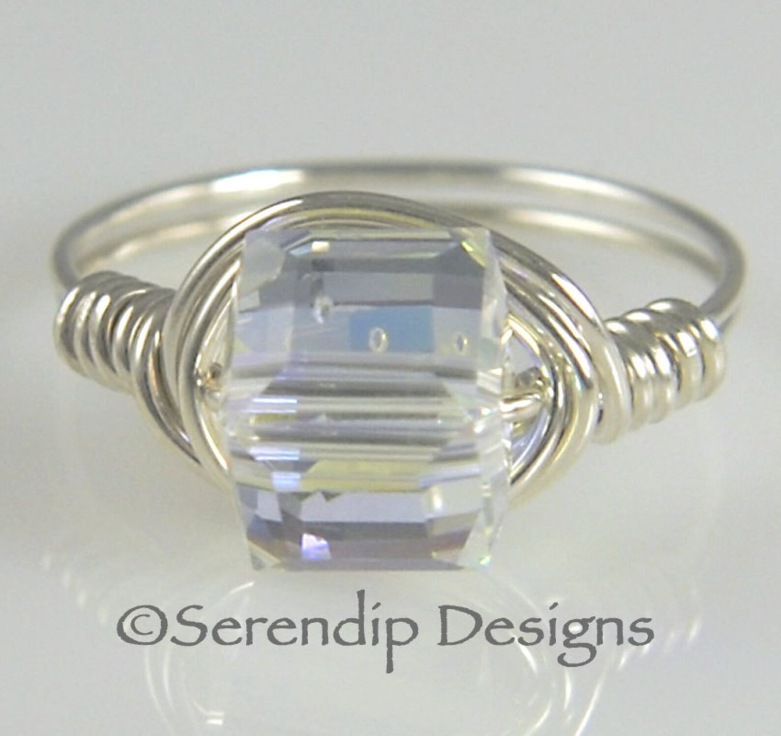 Wire Wrapped Argentium Silver Bling Ring, Clear Sparkling Swarovski ...