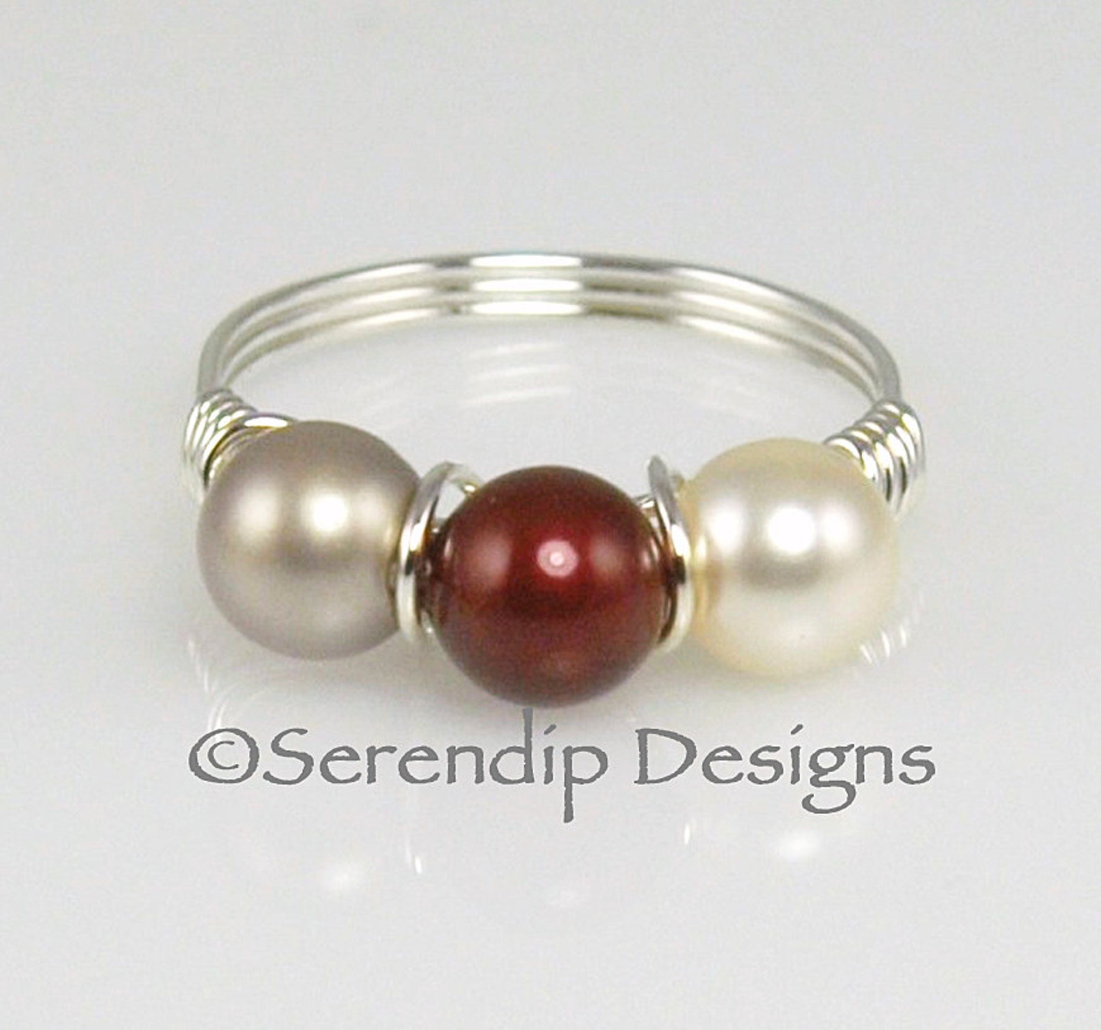 Silver Wrapped Wire Pearl Ring Three Swarovski Pearls - Etsy