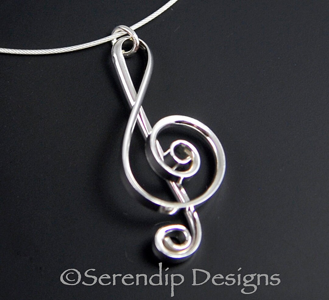 Argentium Silver Treble Clef Pendant, Larger Silver Music Necklace ...
