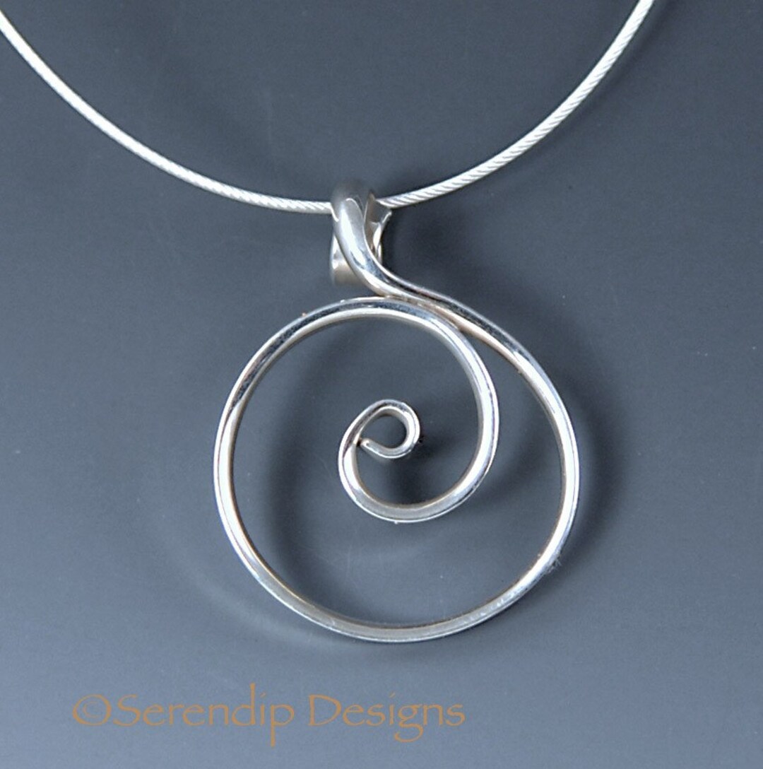 Argentium Sterling Circle Pendant, Shiny Silver Spiral Argentium Sterling Circle Pendant, Shiny Silver Spiral