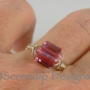 January Birthstone Ring, Argentium Silver Garnet Swarovski Crystal Cube ...